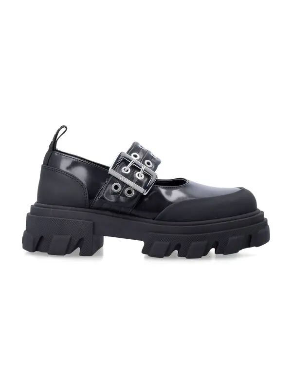 GANNI Oleatex Cleated Ballerina Mary Janes - Black