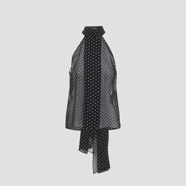 TOM FORD Polka Dot Silk Georgette Halterneck Top With Lavalliere And Pleated Detail - Black