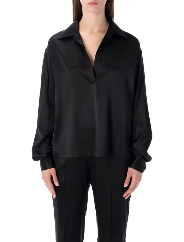 TOM FORD Stretch Silk Satin Polo With Tonal Embroidered Logo - Black