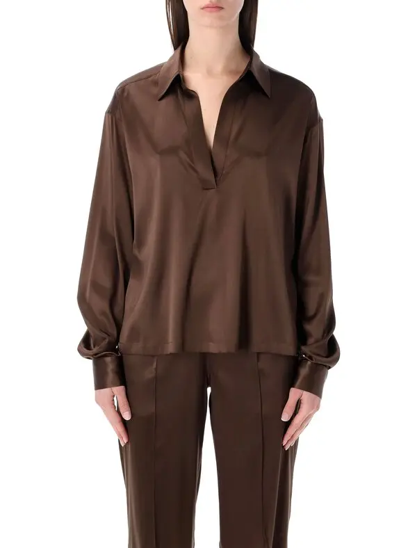 TOM FORD Stretch Silk Satin Polo With Embroidered Logo