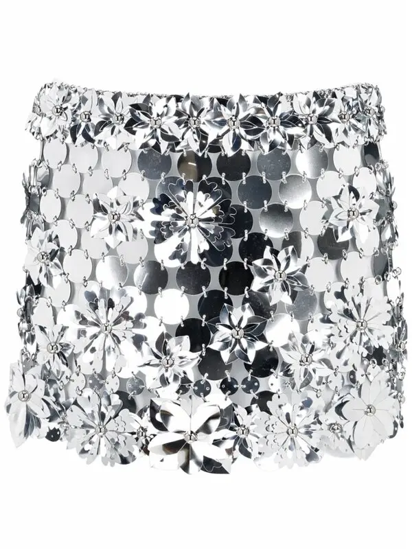 Rabanne Metallic Floral Embellished Mini Skirt