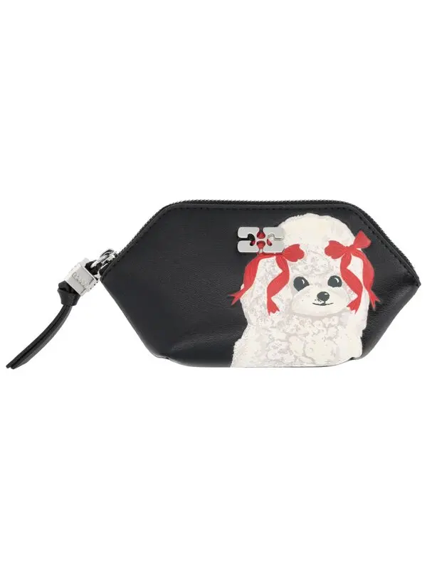 GANNI Small Zip Pouch With Dog Graphic - Black
