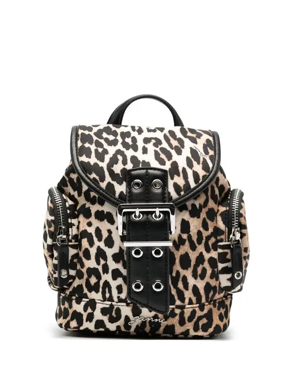 GANNI Mini Drawstring Backpack With Zip Pockets - Brown