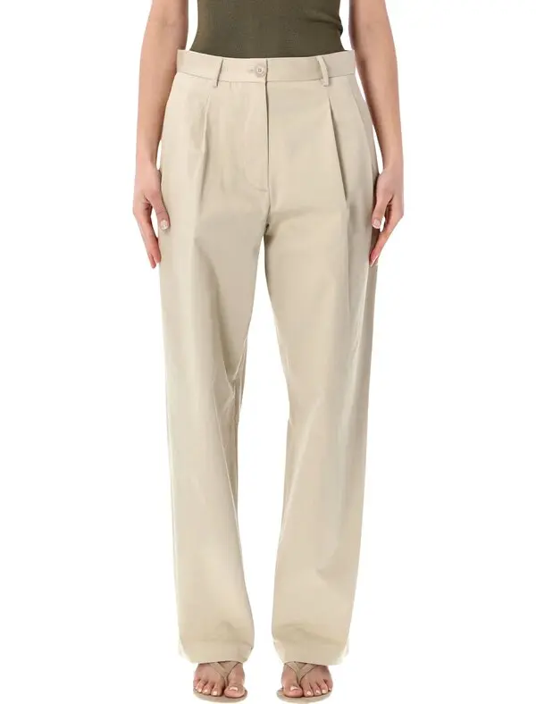 THE FRANKIE SHOP Relaxed Fit Straight Leg Chino Trousers - Beige