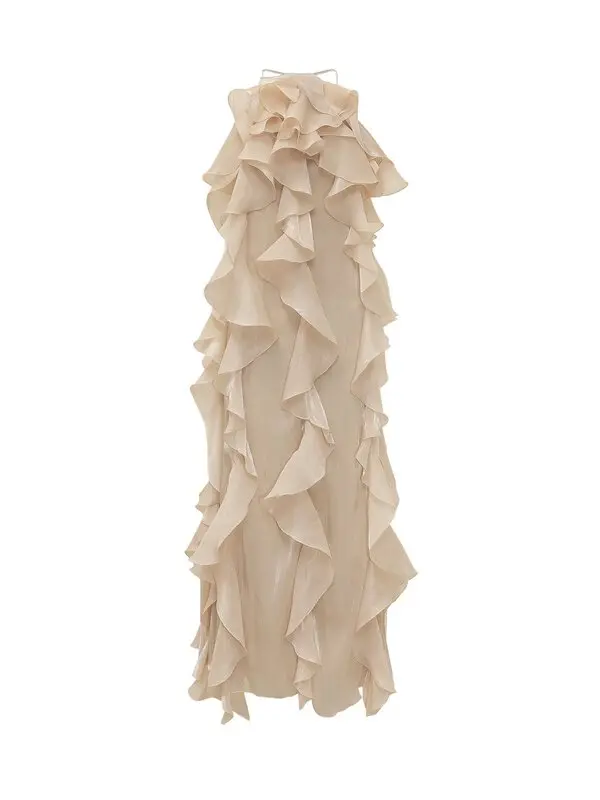 ACTUALEE Ruffled Maxi Dress - Vanilla