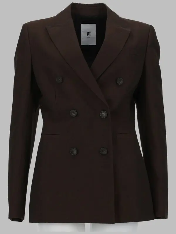 PT TORINO Slim Fit Double Breasted Jacket In Linen And Cotton