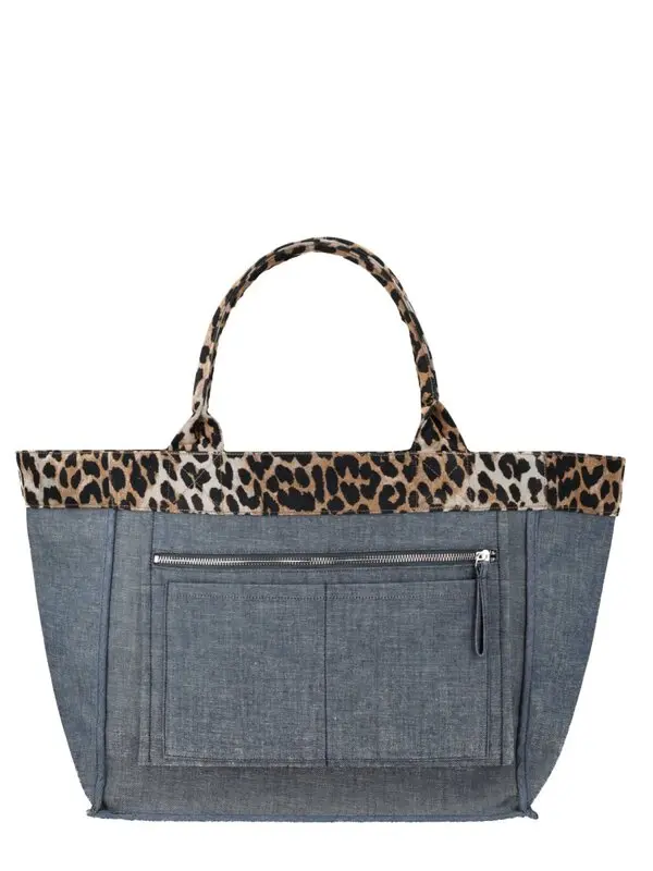 GANNI Embroidered Animal-print Tote Bag - Denim