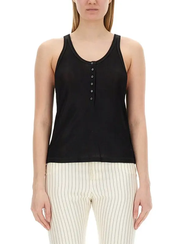 TOM FORD Sleeveless Henley Tank Top With Mother Of Pearl Buttons - Black