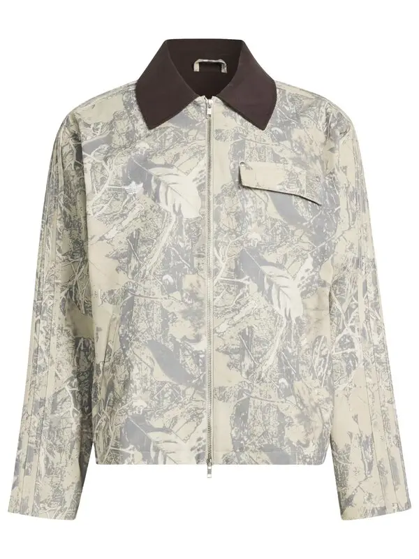 Adidas Camouflage Print Cotton Jacket With Zip-up Closure - Grey