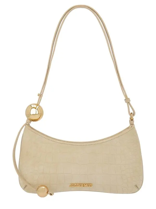 Jacquemus Croc Effect Shoulder Bag With Gold Tone Hardware - Beige