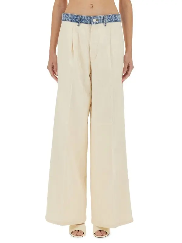Moschino Wide Leg Trousers With Pleated Front - Ivory