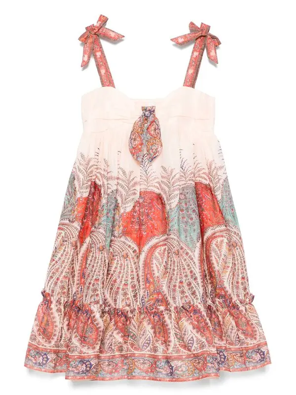 Zimmermann Mini Ruffled Cotton Dress With Appliqued Bows