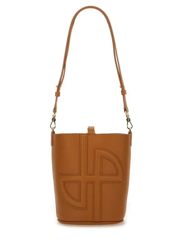PATOU Small Jp Bucket Bag In Leather And Canvas - Buff