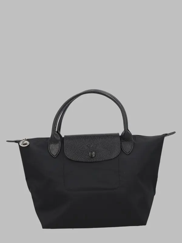 Longchamp Foldable Nylon Tote Bag With Leather Trim - Black