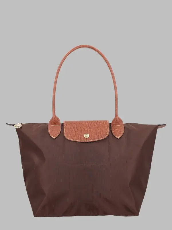 Longchamp Foldable Nylon Tote Bag With Leather Trim - Brown