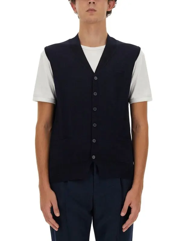 BALLANTYNE V-neck Wool Vest - Blue