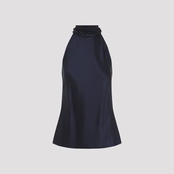 Ralph Lauren Chilton Stretch Silk Charmeuse Top - Blue