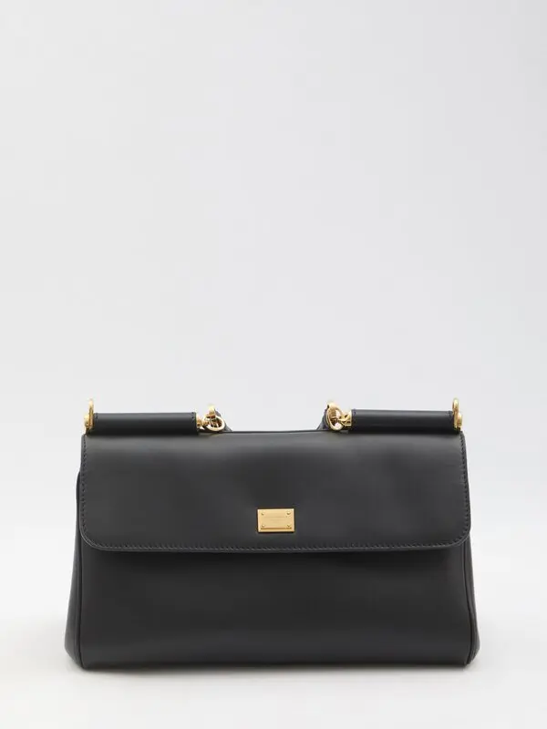 Dolce & Gabbana Medium Sicily Handbag In Plongé Calfskin - Black