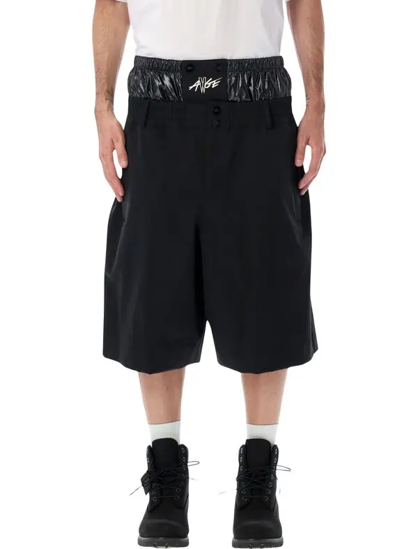 MONCLER X ASAP ROCKY Logo Print Layered Waistband Shorts - Black