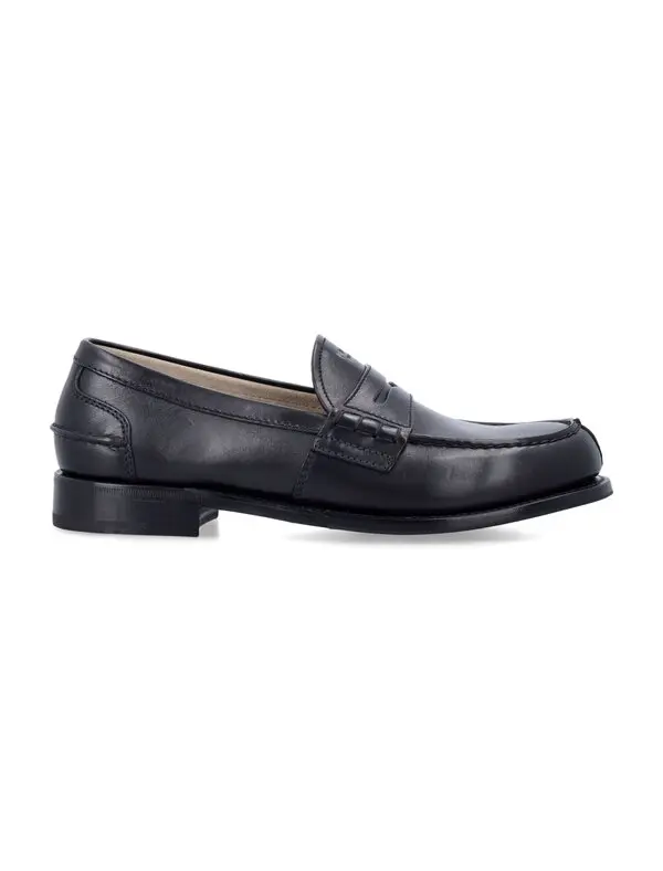 Prada Leather Loafers With Embossed Logo - Black