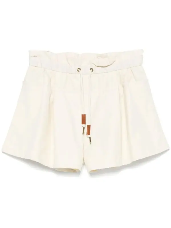 Moncler Cotton Blend Drawstring Shorts - Beige