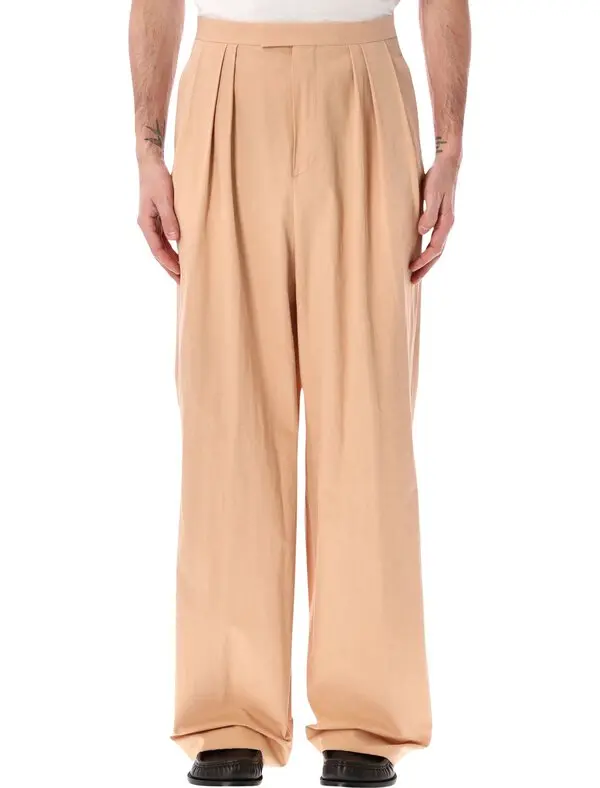 Dries Van Noten Pleated Denim Wide-leg Pants - Peach