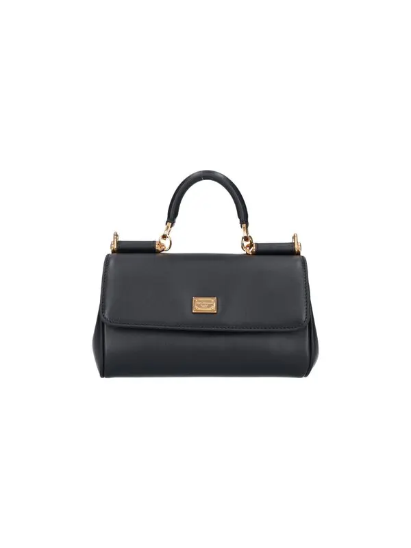 Dolce & Gabbana Structured Leather Top Handle Satchel With Crossbody Strap