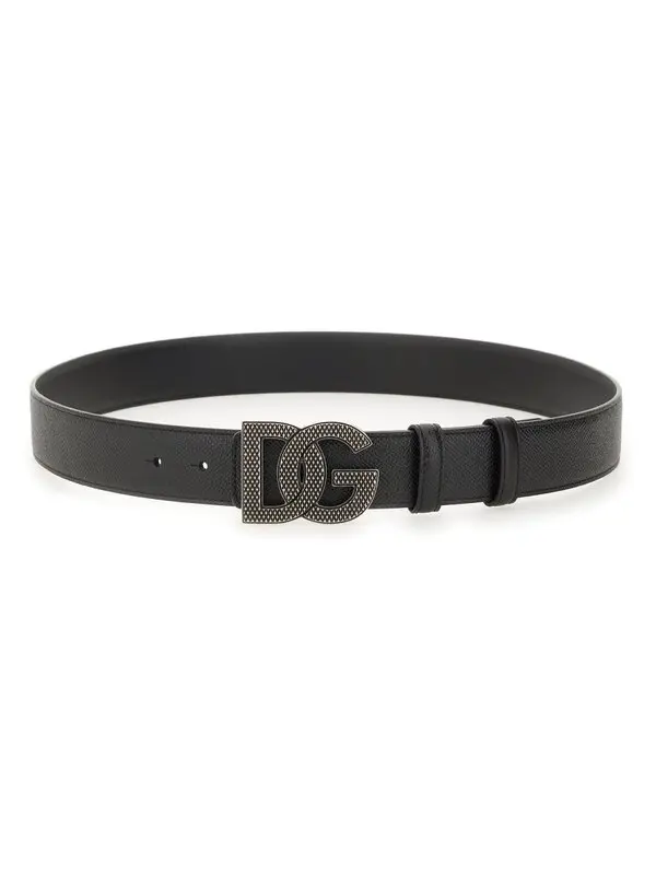 Dolce & Gabbana Leather Reversible Belt With Dg Buckle - Black