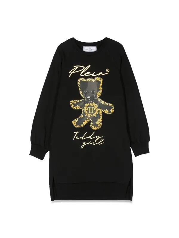 Philipp Plein Long Sleeve Mini Dress With Bear Graphic