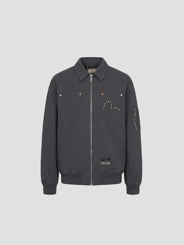 EVISU 2-in-1 Bomber Jacket With Embellished Logo - Charcoal