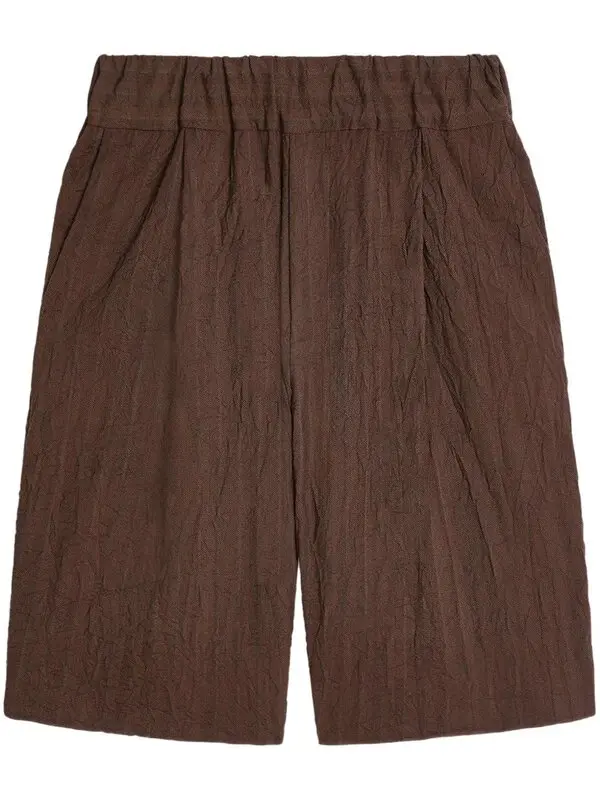 Dries Van Noten Pleated Textured Bermuda Shorts - Brown