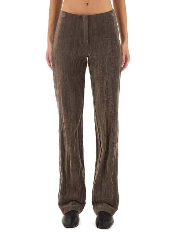 ALYSI Slim-fit Cotton Blend Textured Pants - Brown