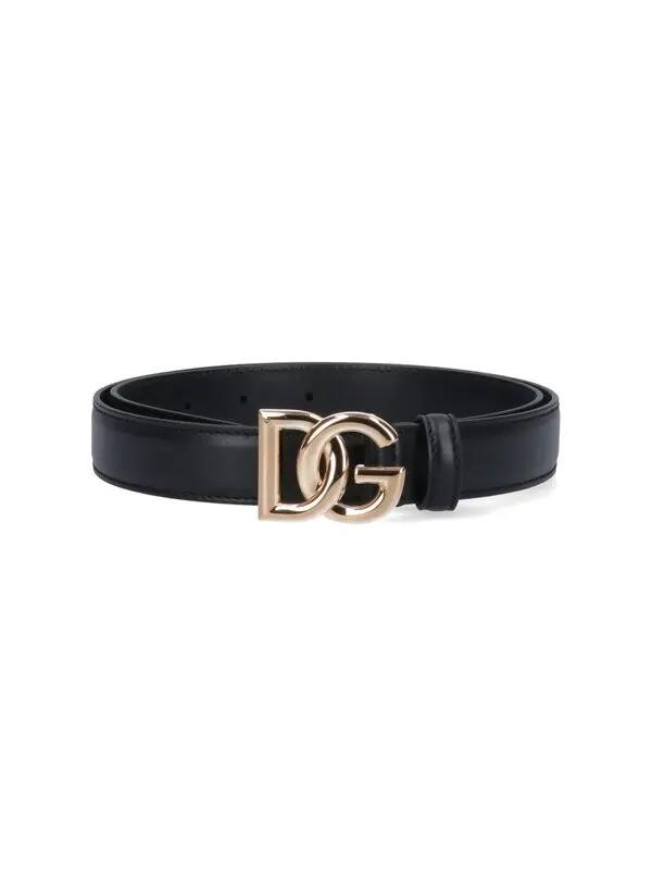 Dolce & Gabbana Calfskin Belt With Dg Logo - Black