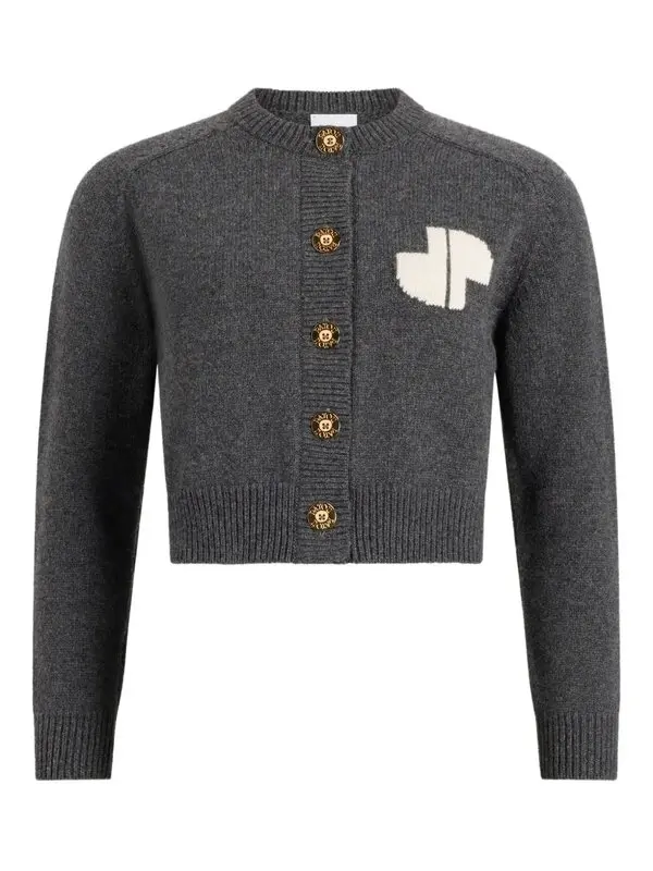 PATOU Cropped Wool Cashmere Cardigan With Logo - Grey