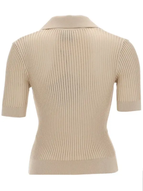 PATOU Ribbed Knit Polo Top With Embroidered Logo - Beige