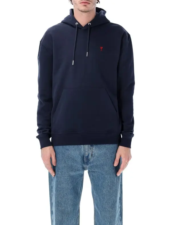 AMI Paris Cotton Hoodie With Monogram Motif - Blue