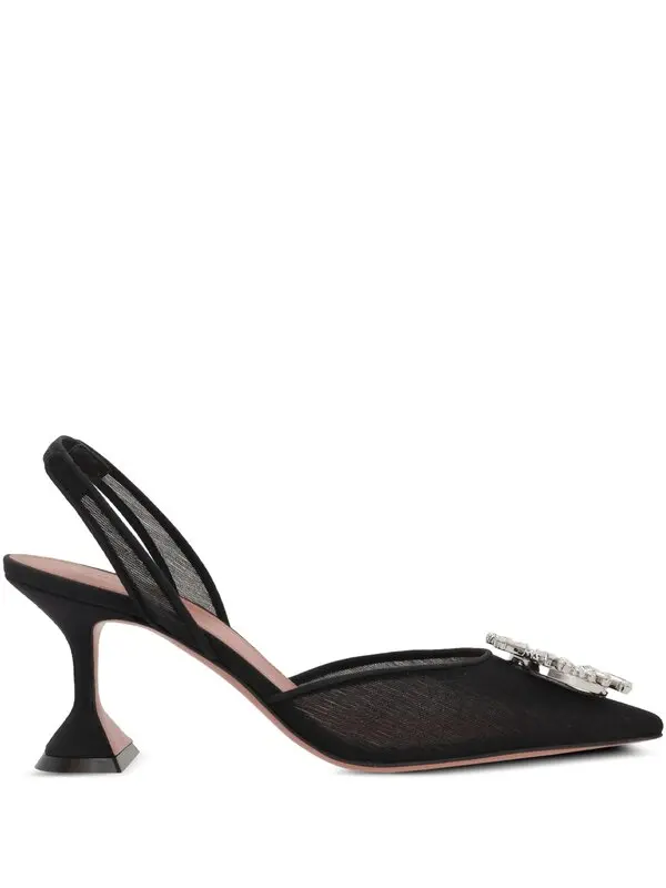 Amina Muaddi Pointed Toe Slingback With Embellished Detail And 70 Mm Heel - Nero