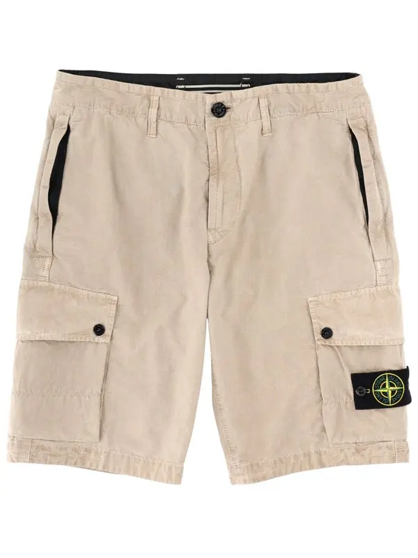 Stone Island Slim-fit Cargo Shorts With Zip Pockets In Brushed Organic Cotton Canvas - Beige