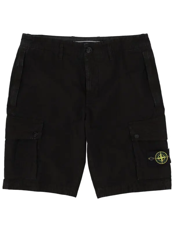 Stone Island Slim-fit Cargo Shorts With Zip Pockets In Brushed Organic Cotton Canvas - Black
