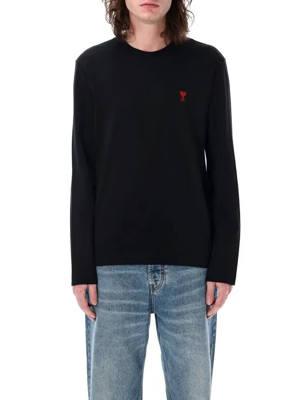 AMI Paris Classic Fit De Coeur Organic Cotton Jersey Long-sleeve T-shirt - Black