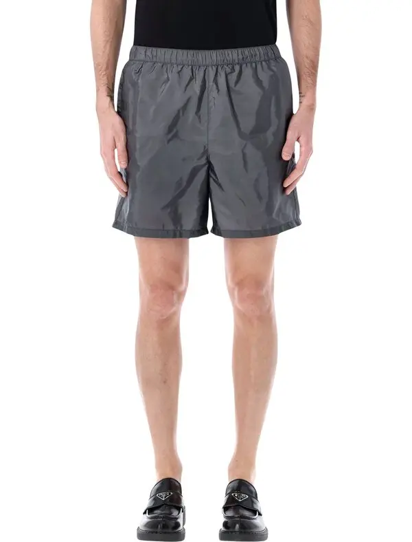 Prada Re-nylon Swim Trunks With Enamel Triangle Logo - Grey