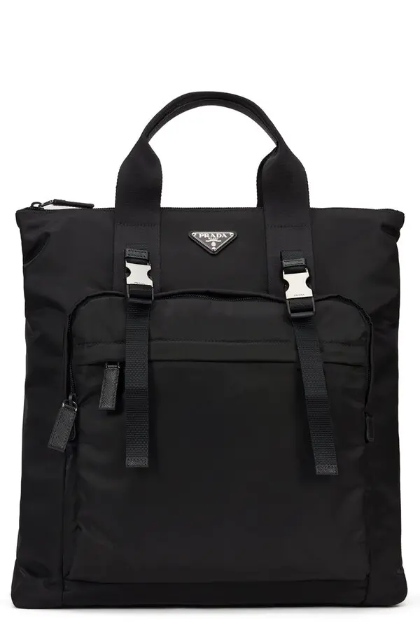 Prada Re-nylon & Saffiano Leather Tote Handbag - Black