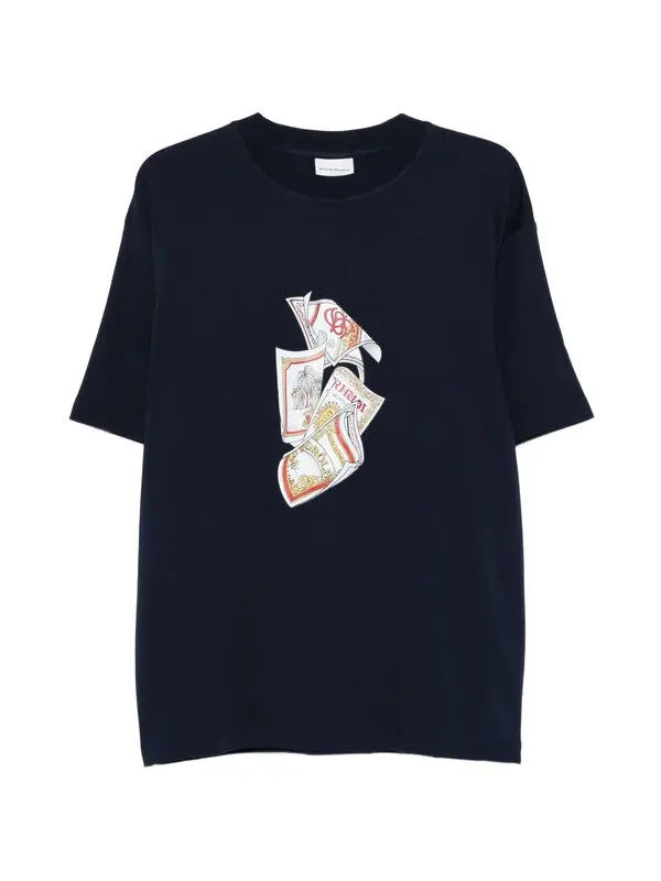 Drole De Monsieur Ribbed Collar Regular Fit T-shirt - Blue