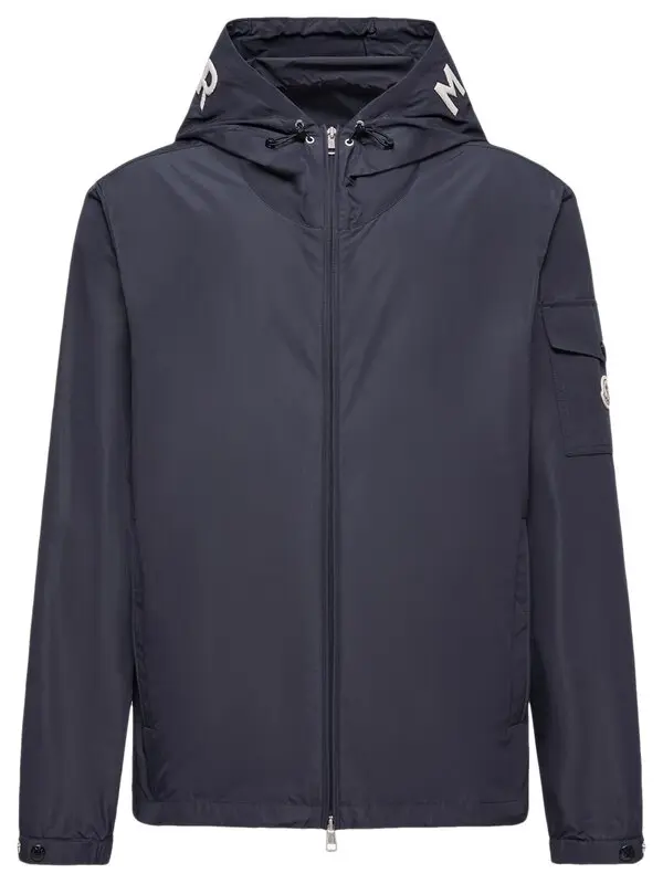 Moncler Soft Lined Jacket With Adjustable Hood And Embroidered Logo - Blue