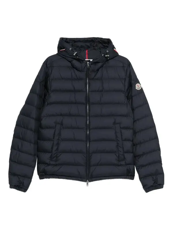 Moncler Down-filled Hooded Coat With Tricolour Trim - Blue
