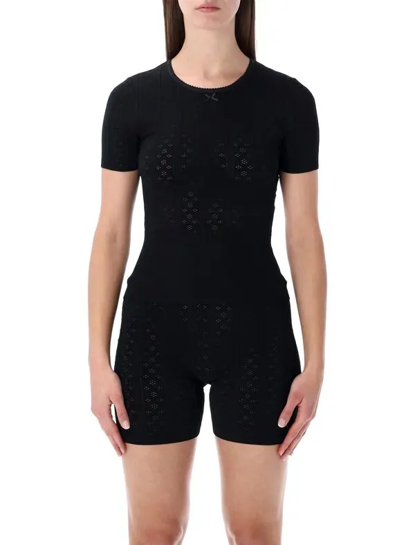 JW Anderson Pointelle Knit T-shirt With Scalloped Crew Neck - Black