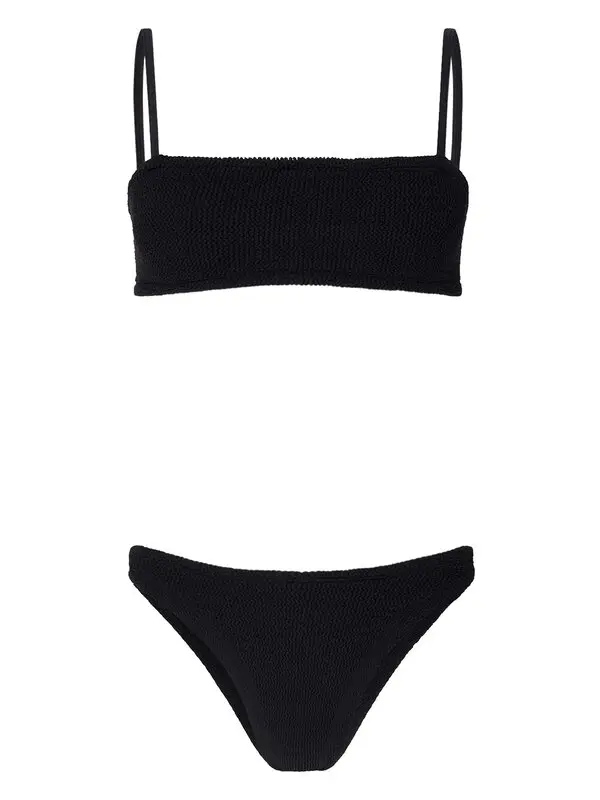 HUNZA Mini Textured Slip Dress With Thin Straps - Black