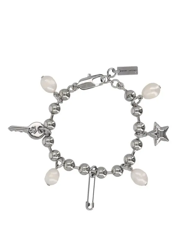 Marc Jacobs Beaded Charm Bracelet With Faux Pearl Accents - Silver