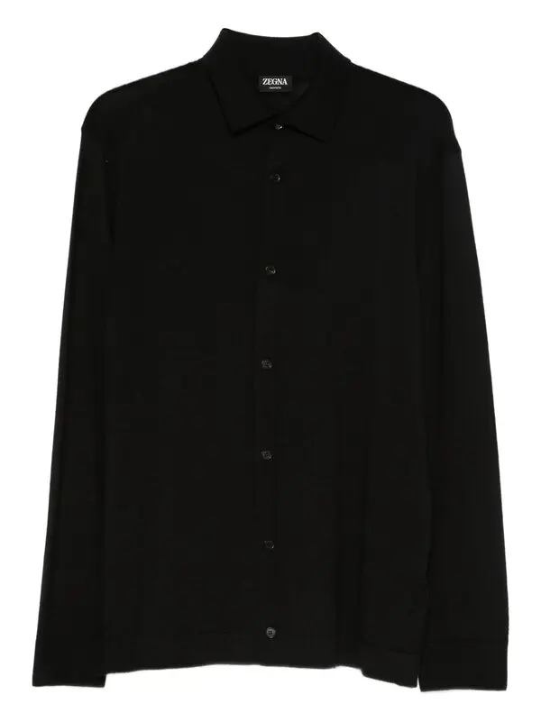 Zegna Cashmere-silk Blend Sweater With Classic Collar - Black