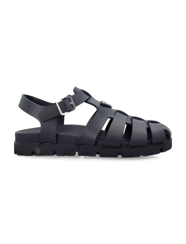 Prada Rubber Fisherman Sandals With Enameled Triangle Logo - Black